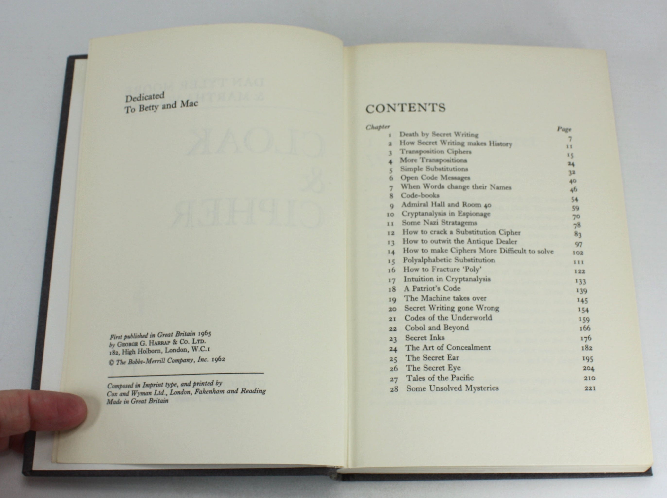 Cloak & Cipher, Dan Tyler Moore & Martha Waller, 1965, first edition r ...