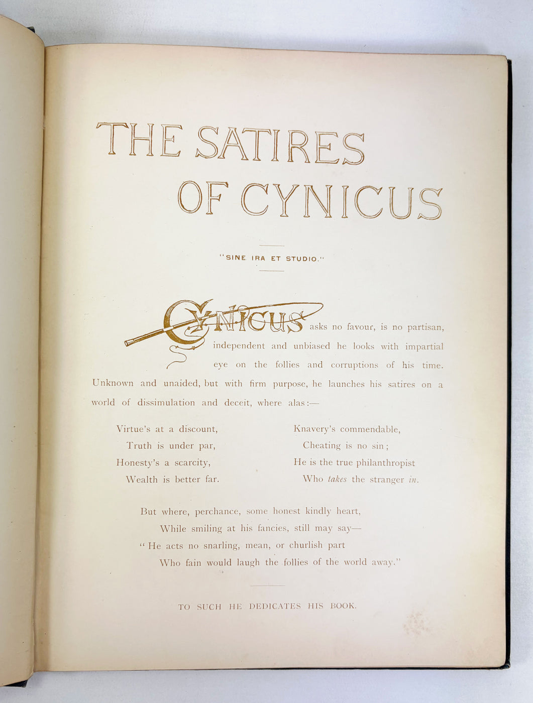 Cynicus (Martin Anderson); The Satires of Cynicus, 1890, Signed and nu ...