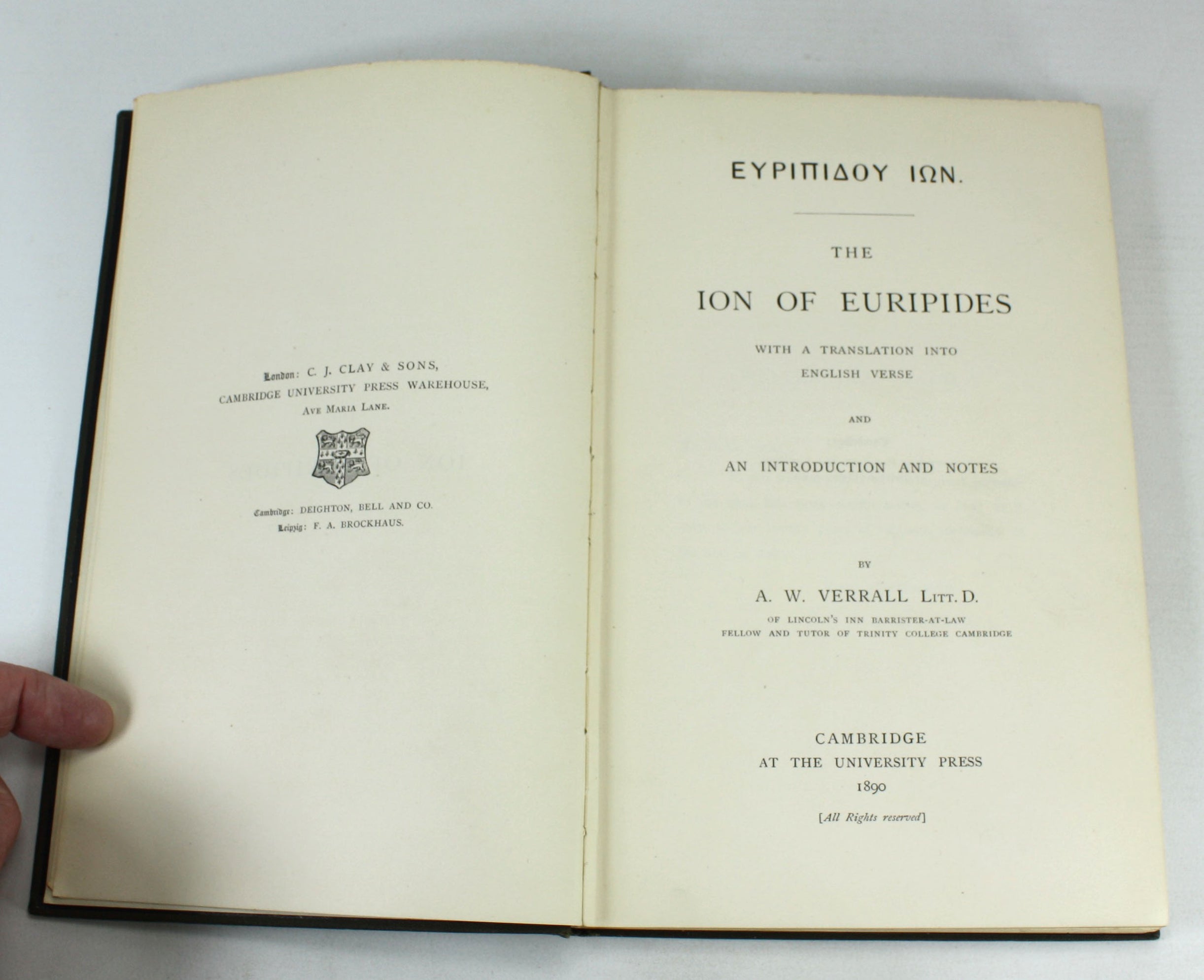 The Ion of Euripides, with a Translation into English Verse, A.W. Verr ...