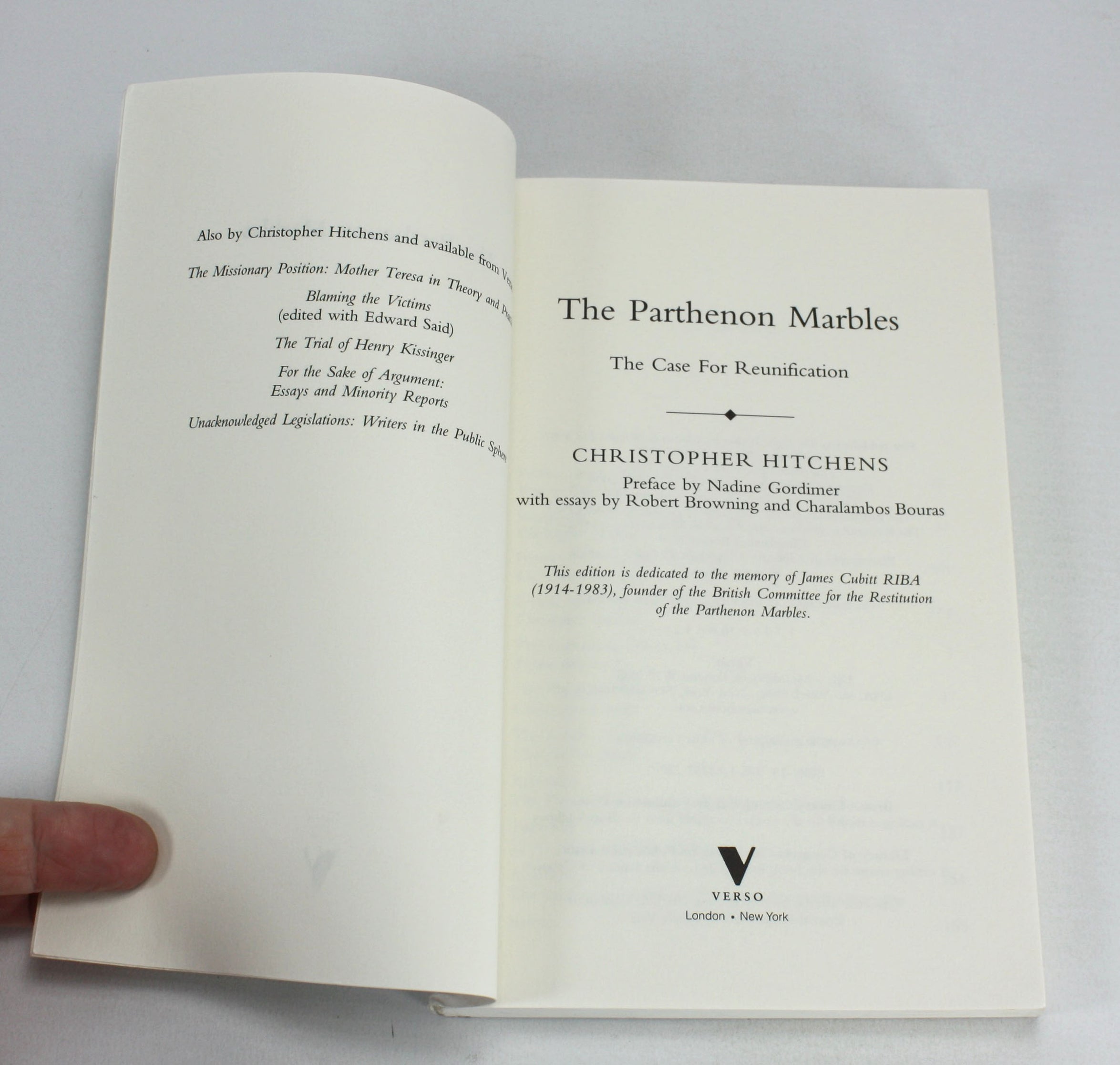 The Parthenon Marbles; The Case for Unification, Christopher Hitchens ...