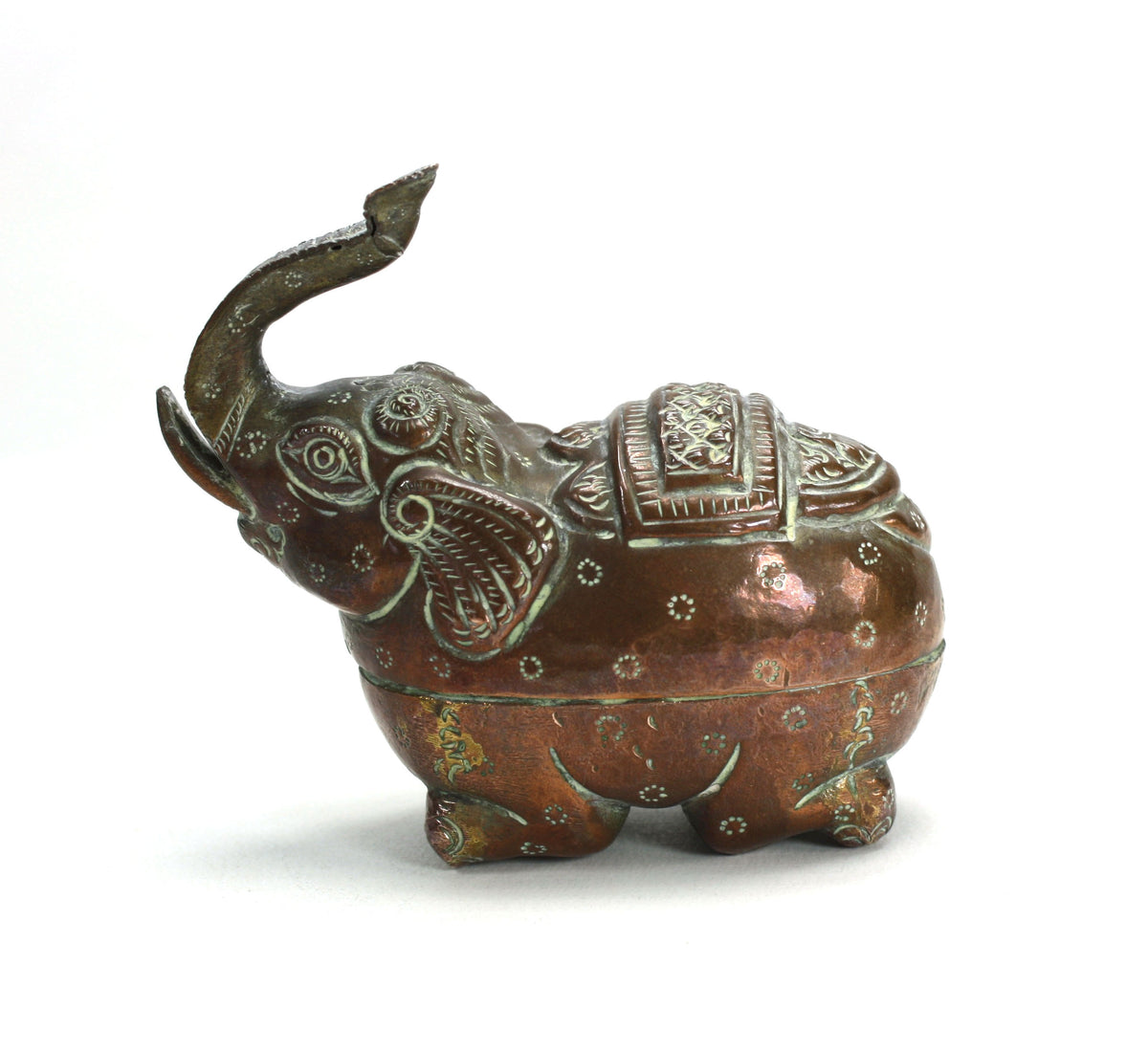 Vintage Cambodian Silver and Copper Betel Box, Elephant design, 8cm lo ...
