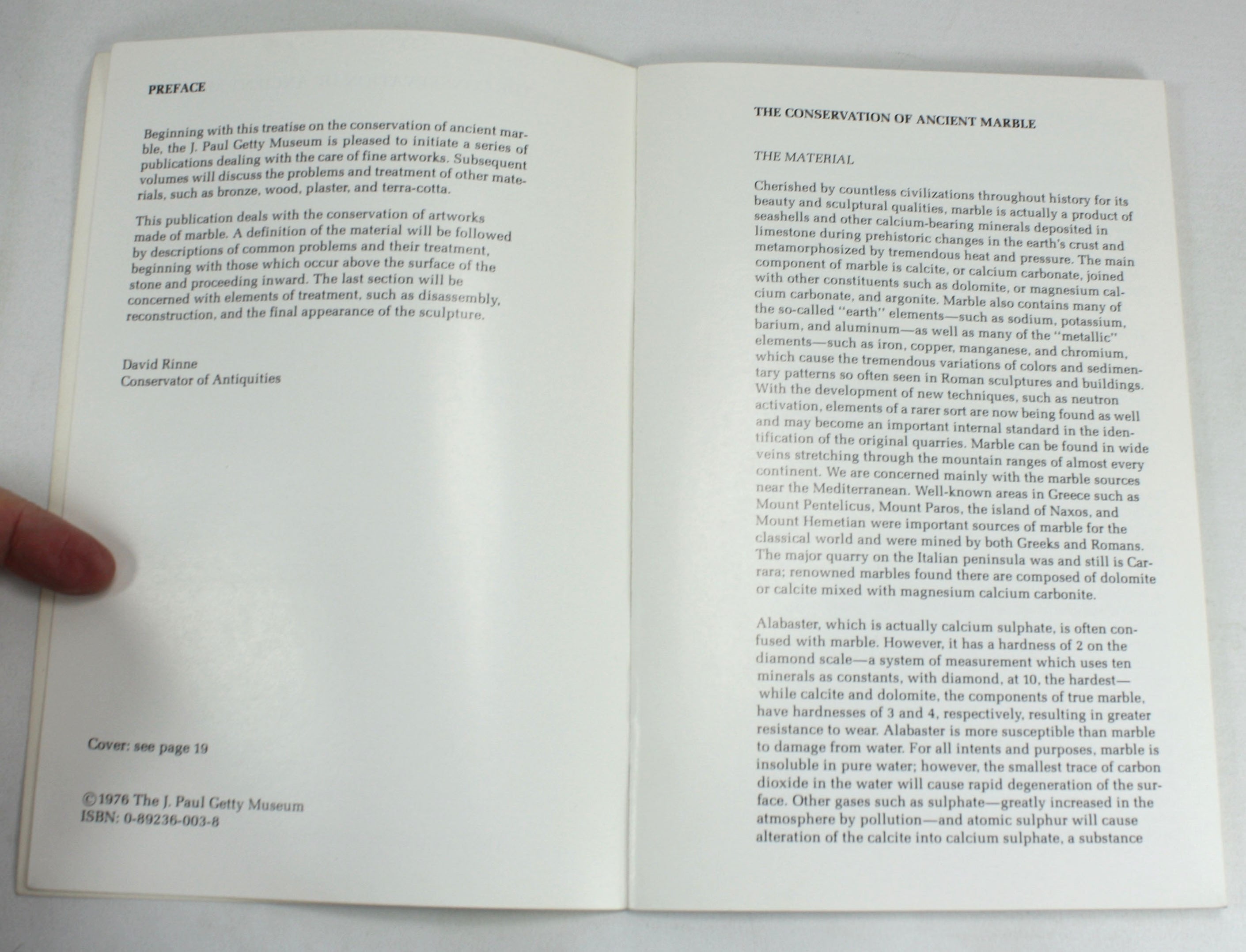 The Conservation of Ancient Marble, David Rinne, 1976 — Lanna Antique