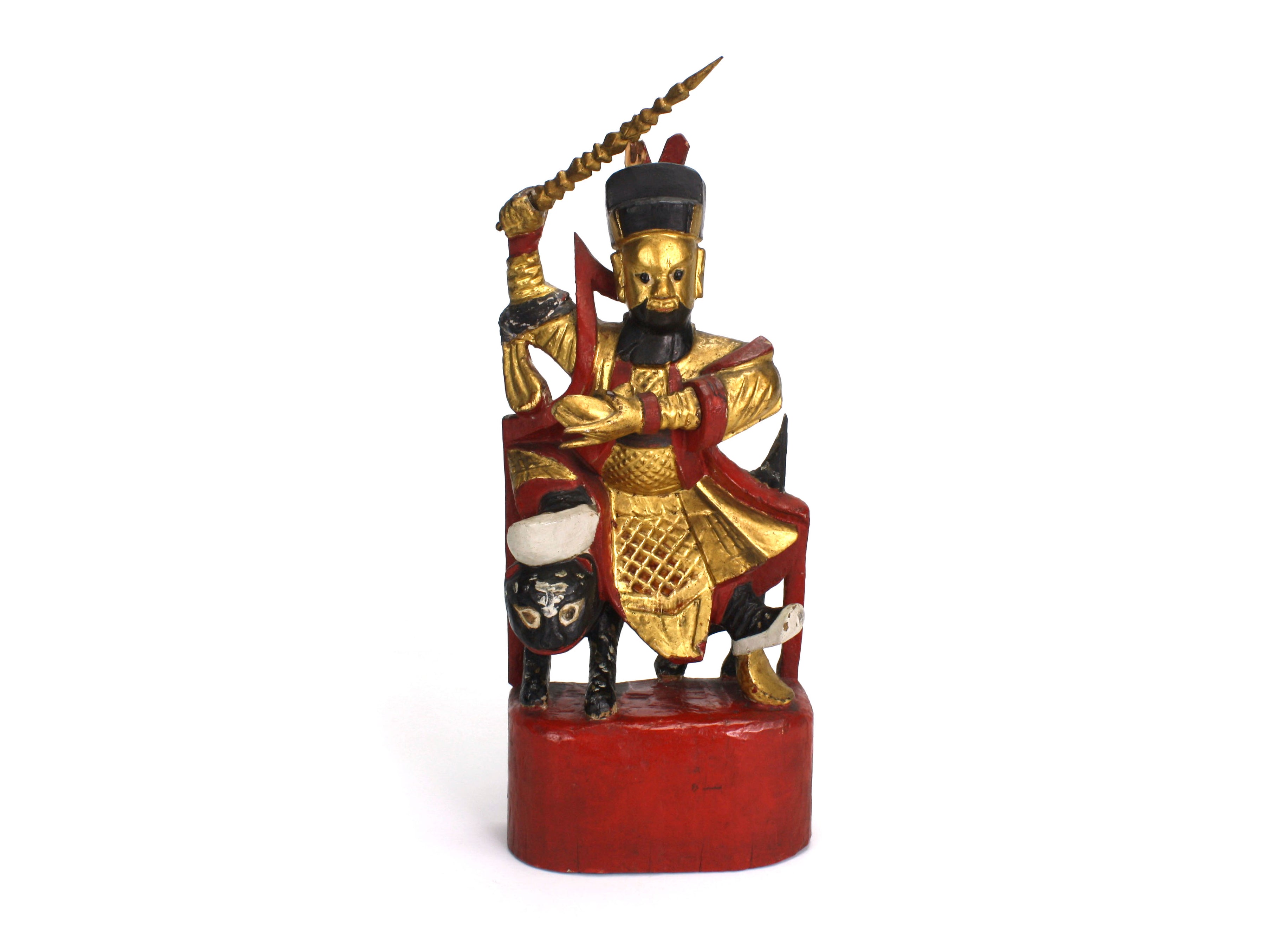 Antique Chinese Tsai Shen Yeh woodcarved statue (Caishen 财神), 38cm hig ...