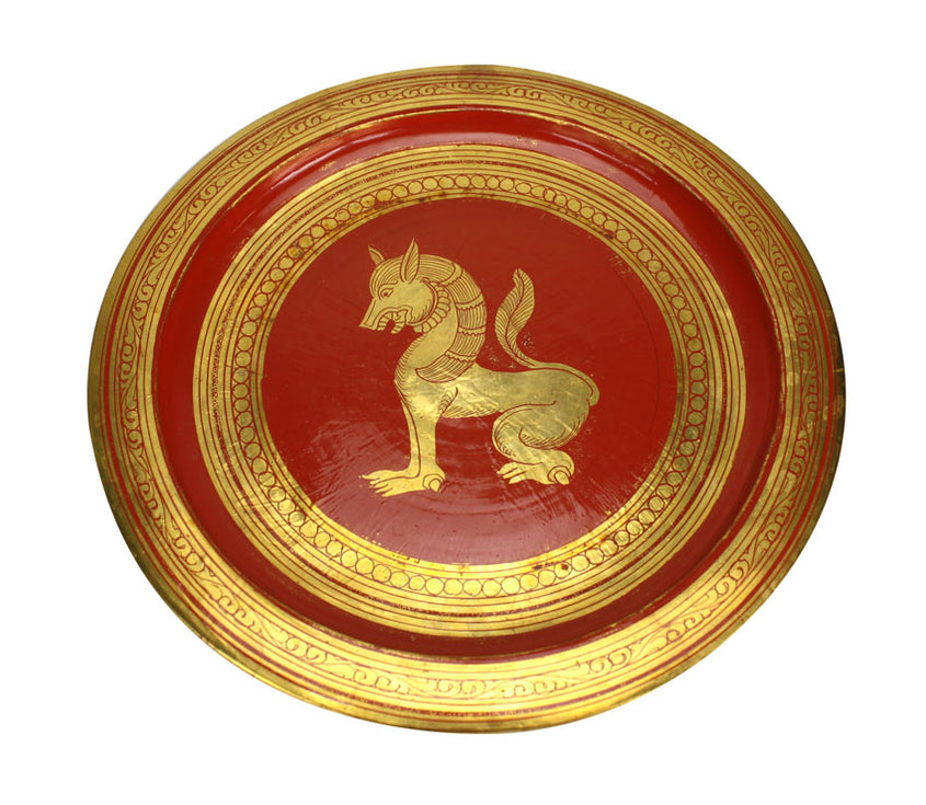 Burmese set of 5 decorated lacquer plates, 23cm — Lanna Antique