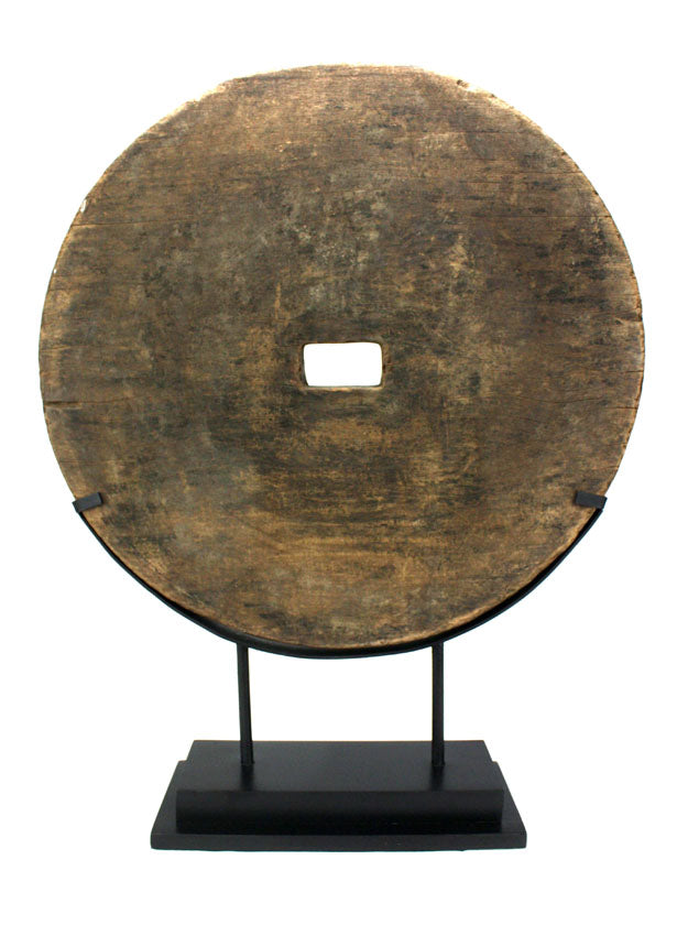 Antique Thai cart wheel mounted on stand 1 — Lanna Antique