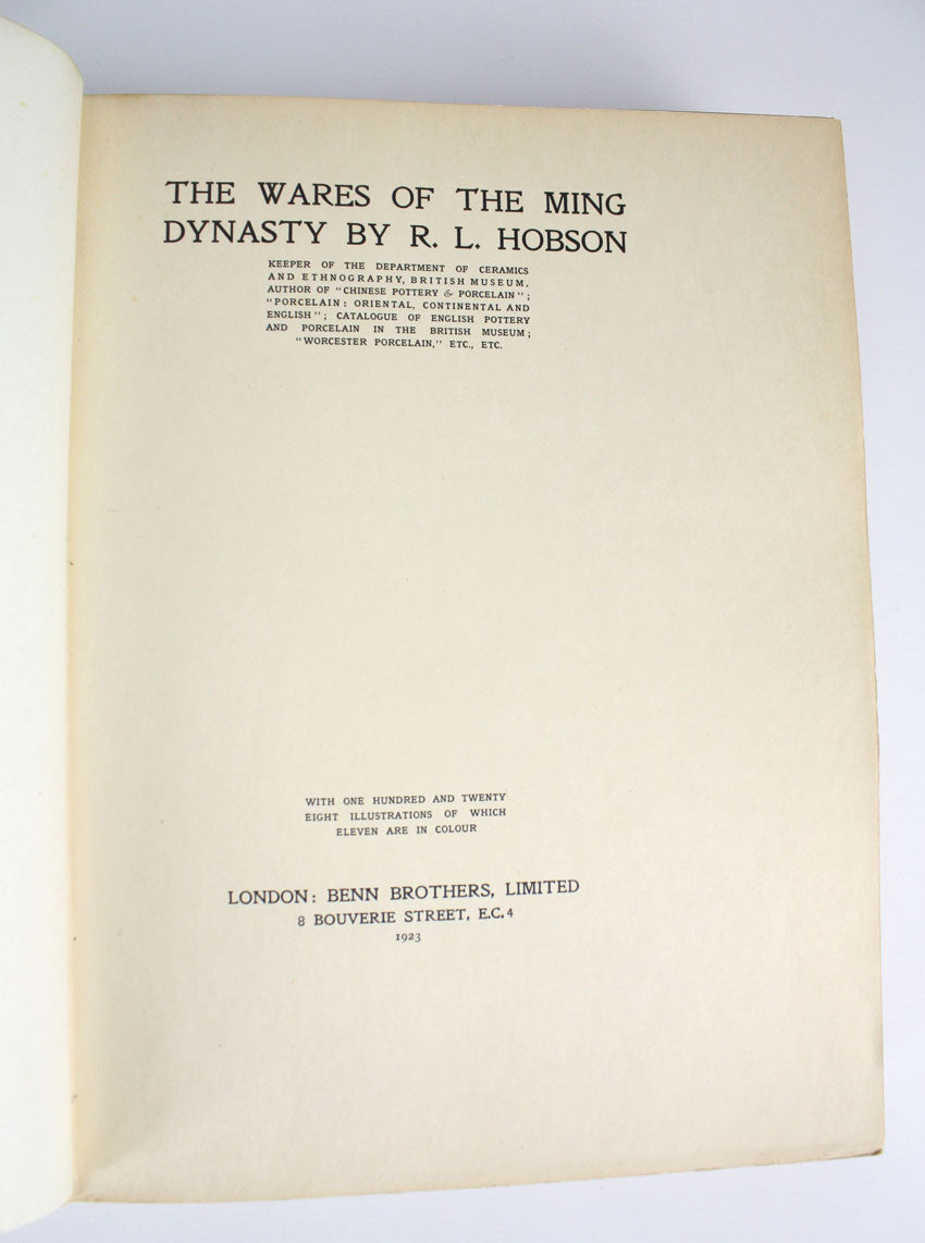The Wares of the Ming Dynasty, R L Hobson, 1923, very rare vellum boun ...